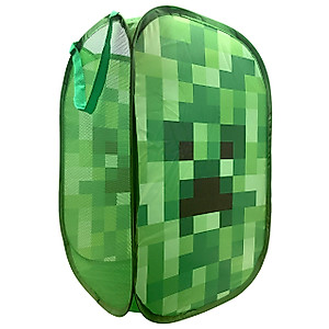 Jay Franco Minecraft Creeper Pop Up Hamper - Mesh Laundry Basket/Bag with Durable Handles, 22" x 14"