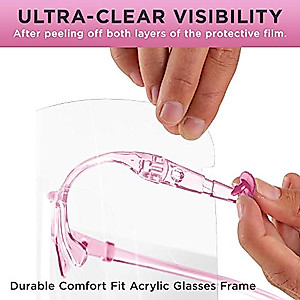TCP Global Salon World Safety Face Shields with Pink Glasses Frames (Pack of 4) - Ultra Clear Protective Full Face Shields to Protect Eyes, Nose, Mouth - Anti-Fog PET Plastic, Goggles
