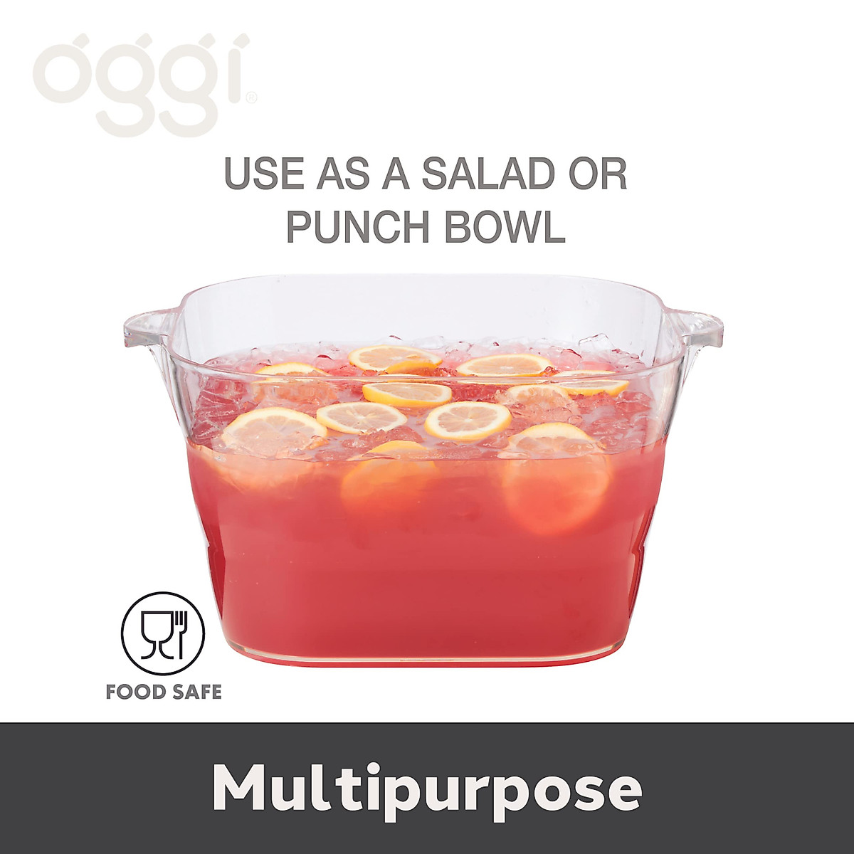 OGGI Acrylic Square Party Tub - Clear Beverage Cooler w/Handles, Wine Cooler, Beer Chiller, Ideal Party Tubs for Drinks, Use Ice Tub for Indoor or Outdoor Bars, 16.75" x 14"