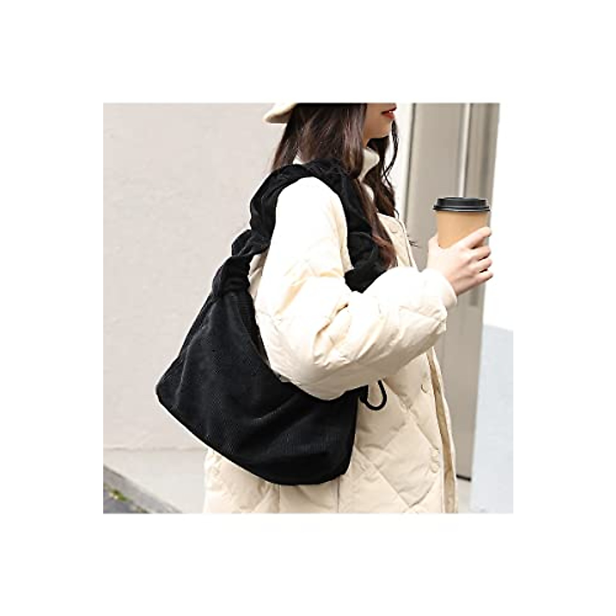 Ulisty Women Small Corduroy Underarm Bag Drawstring Shoulder Bag Casual Handbag Hobo Bag coffee