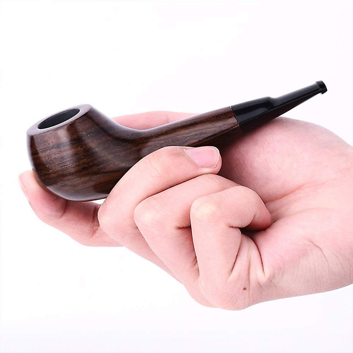 IRIVNG Handmade Straight Stems Ebony Wooden Smoking Tobacco Pipe with Accessories