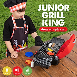 Born Toys Kids Grill Playset - Interactive Kids BBQ Grill Playset w/Pretend Smoke, Sound & Light- Dress Up & Pretend Play Kitchen Toy Grill for Kids Ages 3 & Up w/Kids Apron Hat & Cooking Mitt 20pcs