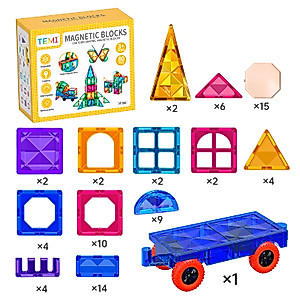 TEMI Magnet Tiles, Magnet Building Toy, Magnets Building Set, Learning and Education Toys Christmas Toy Gift for Ages 3 4 5 6 7 8+ Year Old Toddler Kids Boys and Girls (Magnet Tiles-80pcs)