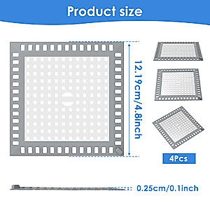 4 Pcs Shower Drain Hair Filter Mesh Tub Drain Protector with Silicone Rim Anti Slip Sink Hair Stopper Stainless Steel Hair Strainer Bathtub Hair Trap Stopper for Kitchen Bathroom Laundry (Square)