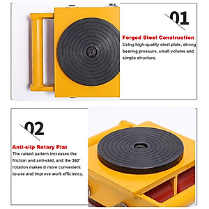 6T Industrial Machinery Mover with 360° Rotation Plat 13200lbs Machinery Moving Skates with 4 Roller Wheels Machinery Mover Dolly Skate, Orange, 1PC