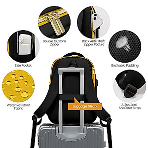 LOVEVOOK Laptop Backpack for Women,15.6 Inch Travel College Computer Back Pack,Work Backpacks with USB Port,Business Water Resistant Bag with Laptop Compartment for Teacher Nurse, Black-Yellow-White