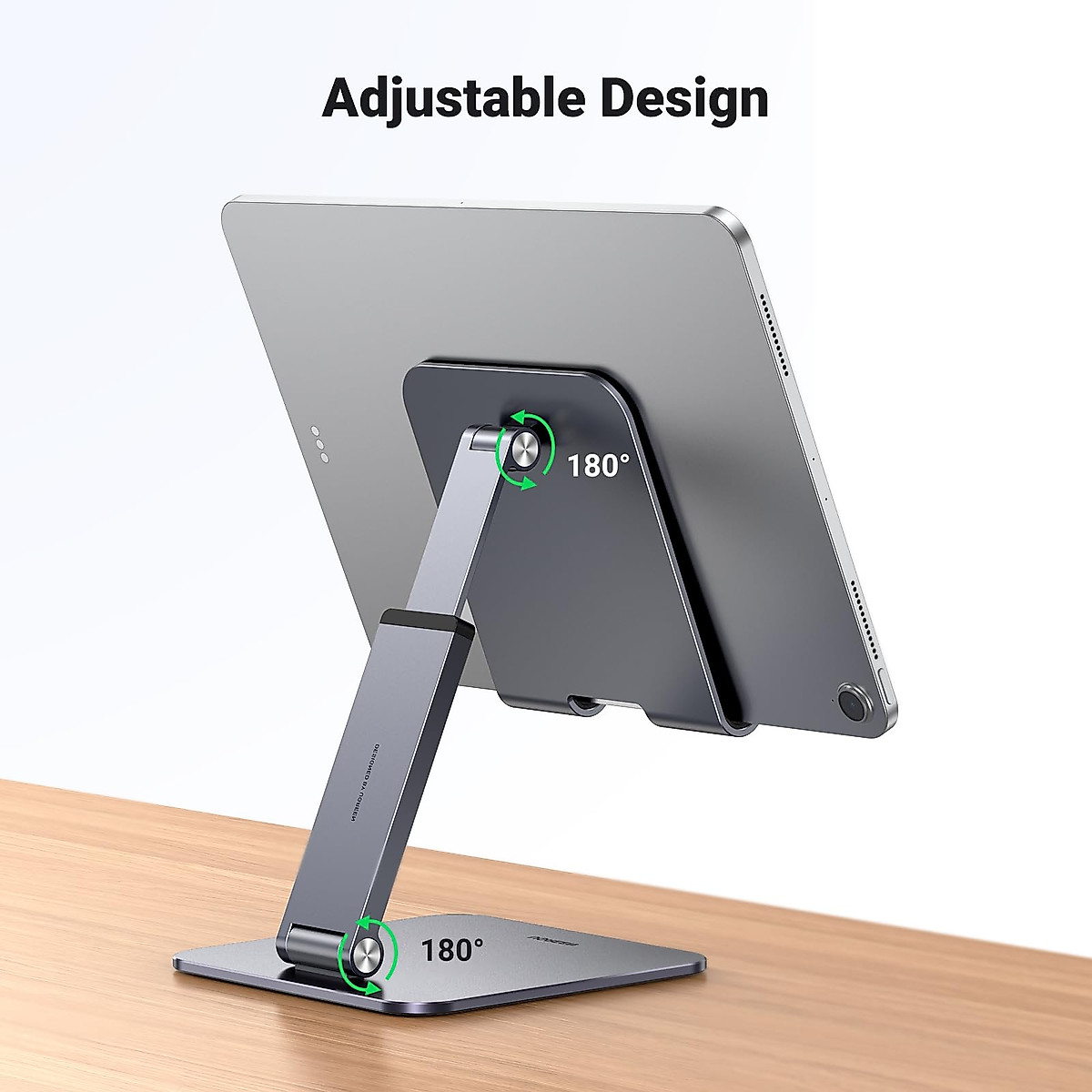 UGREEN Tablet Stand Holder for Desk Height Adjustable Aluminum Foldable Desktop Tablet Holder Wide Base Dock Multi-Angle Riser Compatible with 2024 iPad Pro 13 12.9, 11, 10.5 Air Mini 6 5, Grey