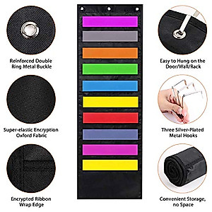 ABC life 20 Pockets Premium Hanging File Folders Organizer/Wall Mount Storage Charts with 6 Over Door/Wall Hangers, Office Paper Filing for Magazine, School/Home/Classroom Organization(2 Pack)