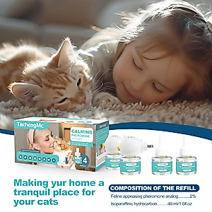 TachengMc Cat Calming Diffuser, Cat Pheromones Calming Diffuser with 2 Diffuser + 4 Refill 48ml, 6-in-1 Cat Anxiety Relief Cat Pheromone Diffuser Kit 120 Days, Pheromone Diffuser to Calm Cats