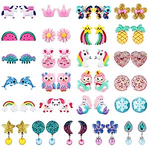 25 Pairs Clip on Earrings for Girls Cute Animal Colorful Dress up Pretend Princess Play Jewelry Party Favors Gifts for Kids Teens