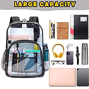 BLUEFAIRY Clear Backpack for School Heavy Duty Stadium Approved 17" Large PVC Transparent See Through Bag Bookbag with Reinforced Bottom & Round for Girls Boys for College Work Security Travel Mochila Clara