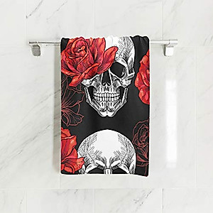 Hand Towel, Skull and Red Roses Hand Towels for Bathroom, Gym, Beach and Spa