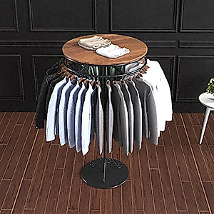 QQXX Round Clothing Rack,Walnut Wood Clothes Rack,Rotating Clothes Display Rack Circle,Clothing Garment Rack with Topper,freestanding Clothes Racks Coat Rack for Hanging Clothes Clothing Store Use