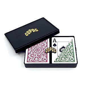 Copag 1546 Design 100% Plastic Playing Cards, Poker Size (Standard) Green/Burgundy (Jumbo Index, 1 Set)