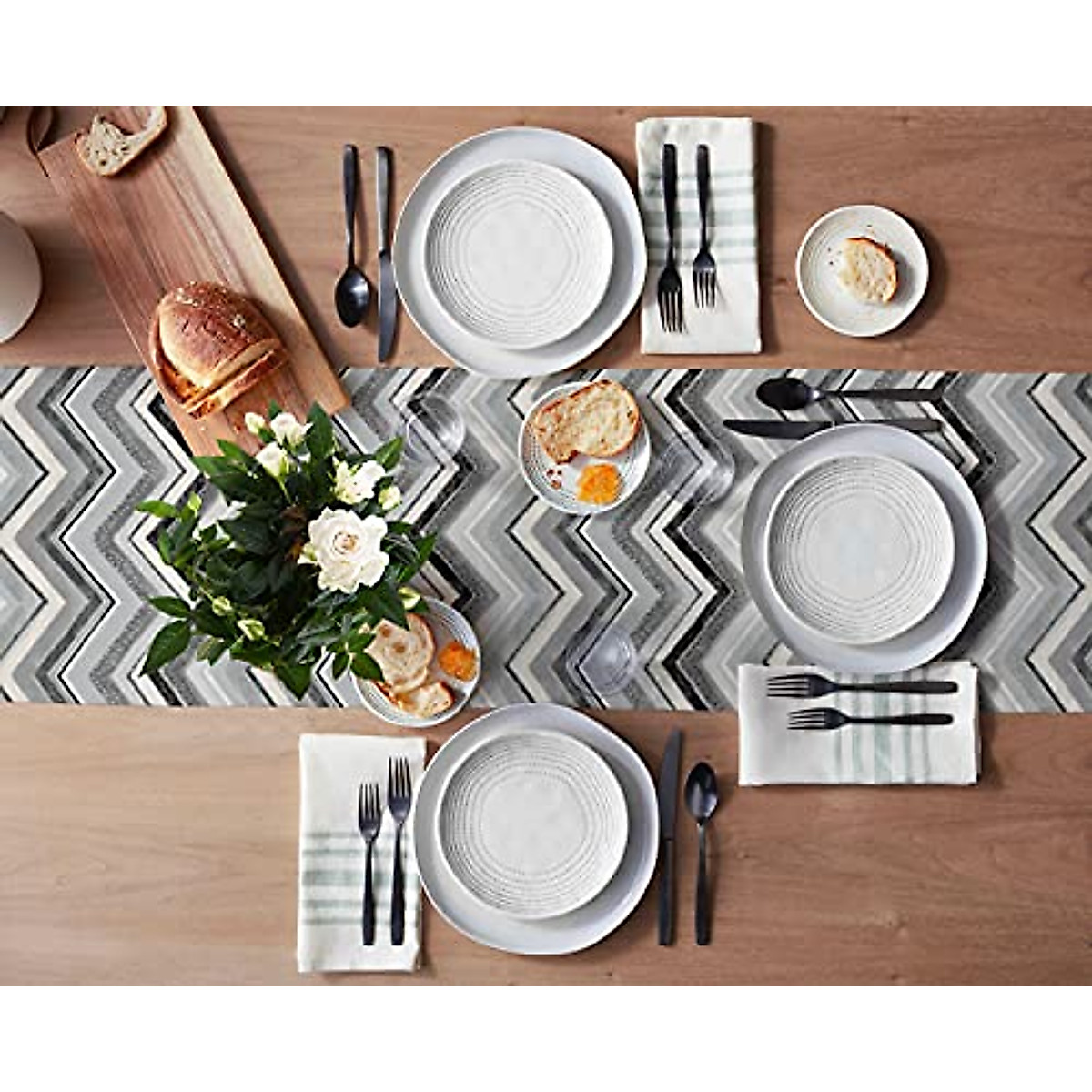 Big buy store Table Runner Gray Wave Striped Zig Zag Chevron Cotton Line Table Covers for Dinner Kitchen Wedding Indoor and Outdoor Parties Nordic Style Table Setting Decor -13 x 36 inch