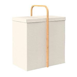ClosetMaid Laundry Hamper Basket, Foldable with Lid, Two Compartments, Bamboo Handle, Portable, Collapsible Design, Freestanding, Beige