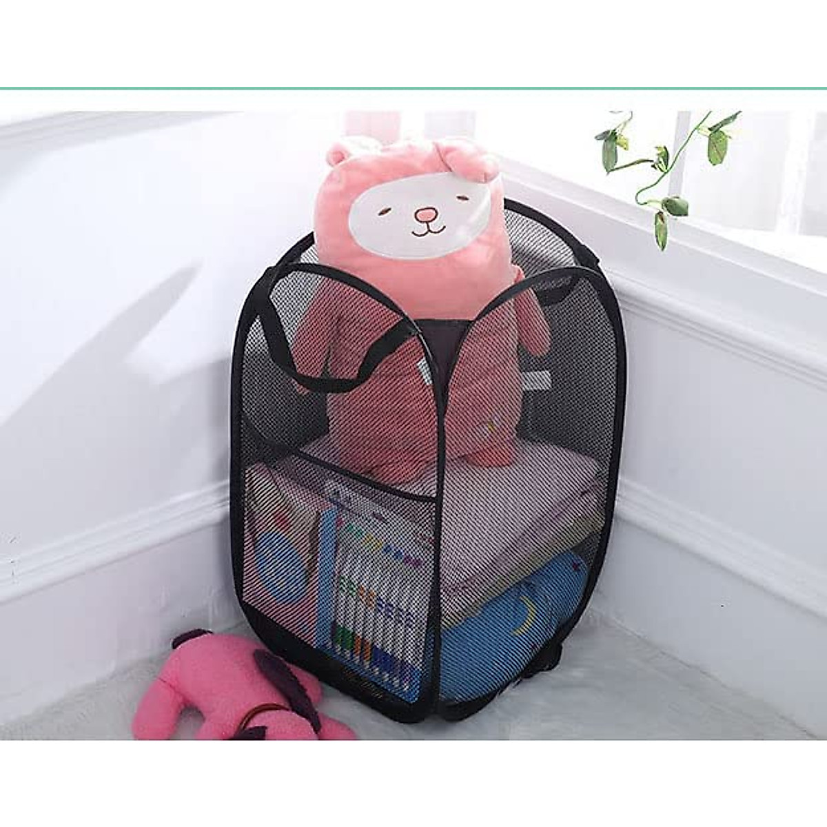 BENJUNC 2 Laundry Baskets, pop-up Laundry Baskets, Foldable mesh Laundry Baskets (Each with 2 Reinforced Handles), Black