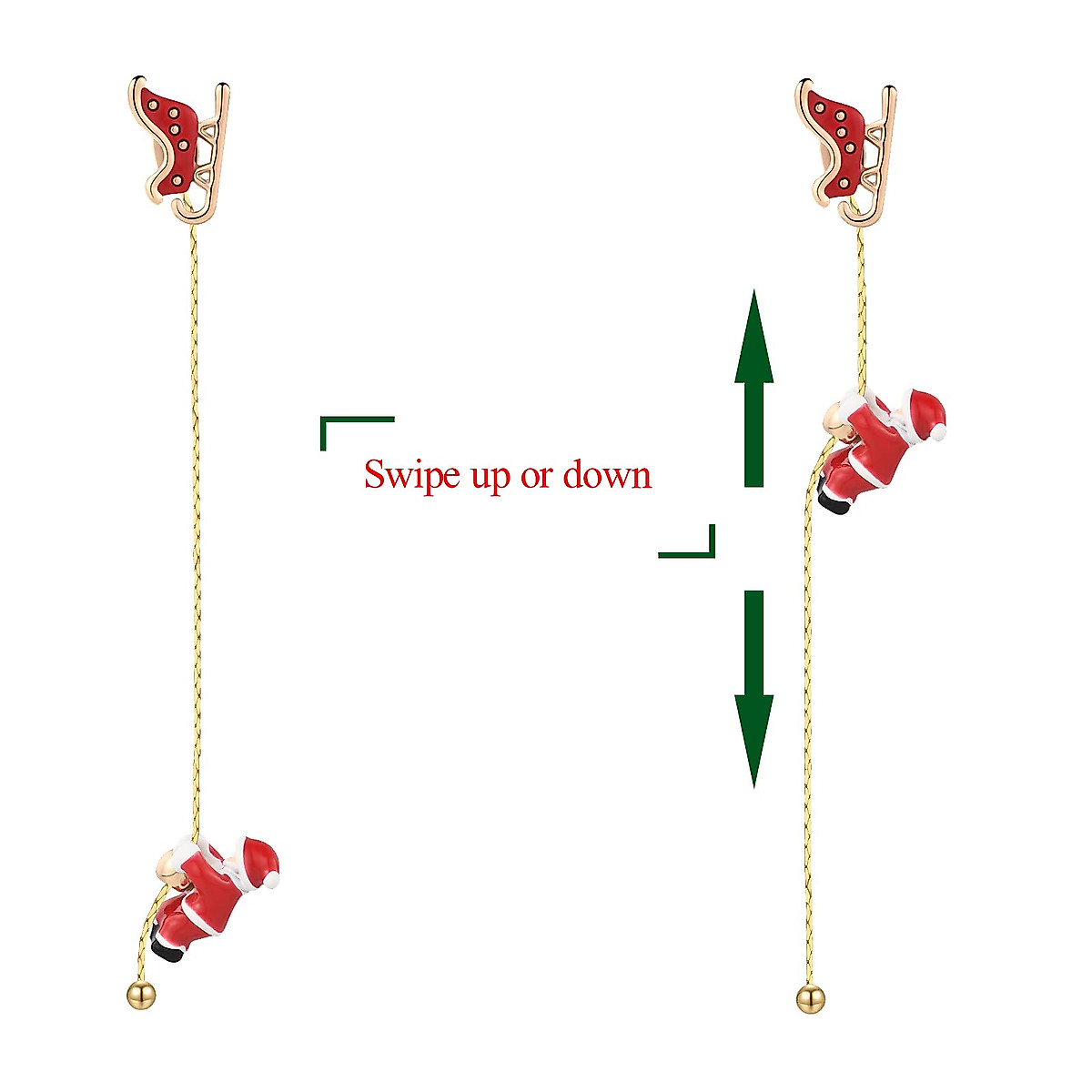 Luxmad Christmas Earrings 14K Gold Plated Cute Slidable Santa Claus Drop Dangle Earrings for Women Girls Asymmetrical Christmas Tree Sled Bell Jewelry Gifts