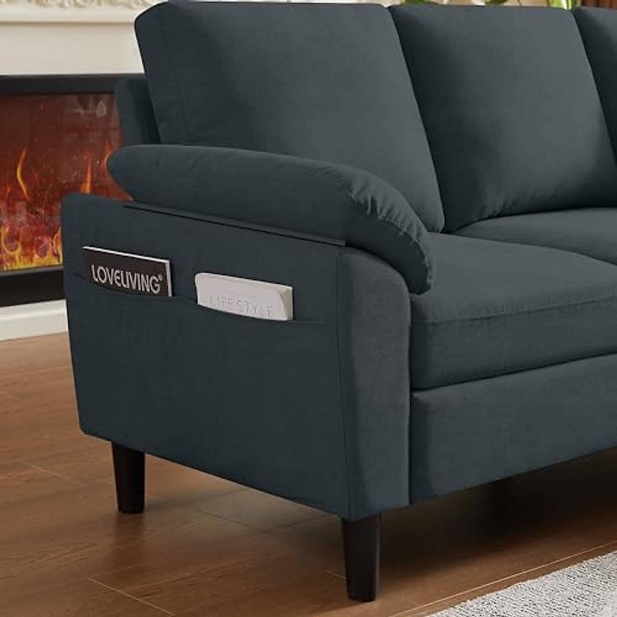 Pingliang Home 79" Convertible Sectional Sofa, Small L Shaped 3-Seat Couch with Reversible Chaise, Modern Linen Sofas Couches for Living Room, Apartment and Small Space, Dark Grey