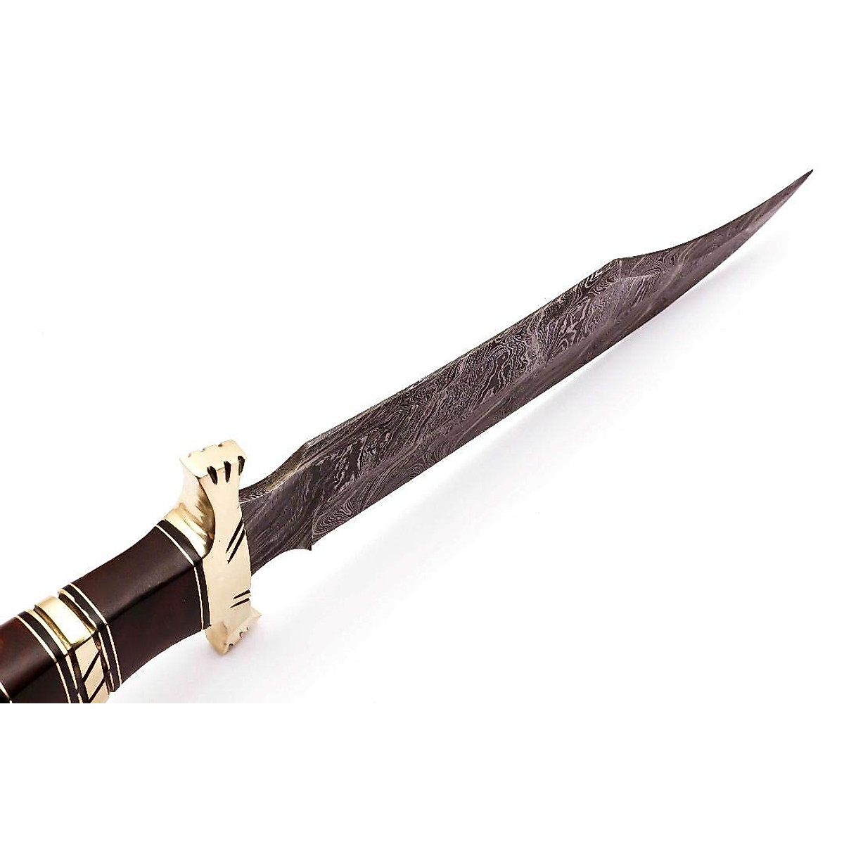 Skokie Knives Damascus Steel hunting Knife Stag Antler Handle with Burl Wood & Brass Guard –15” Handmade Premium Quality Sharp Edge Fix Blade - Genuine Multipurpose Knife – Ideal for Hunting, Camping