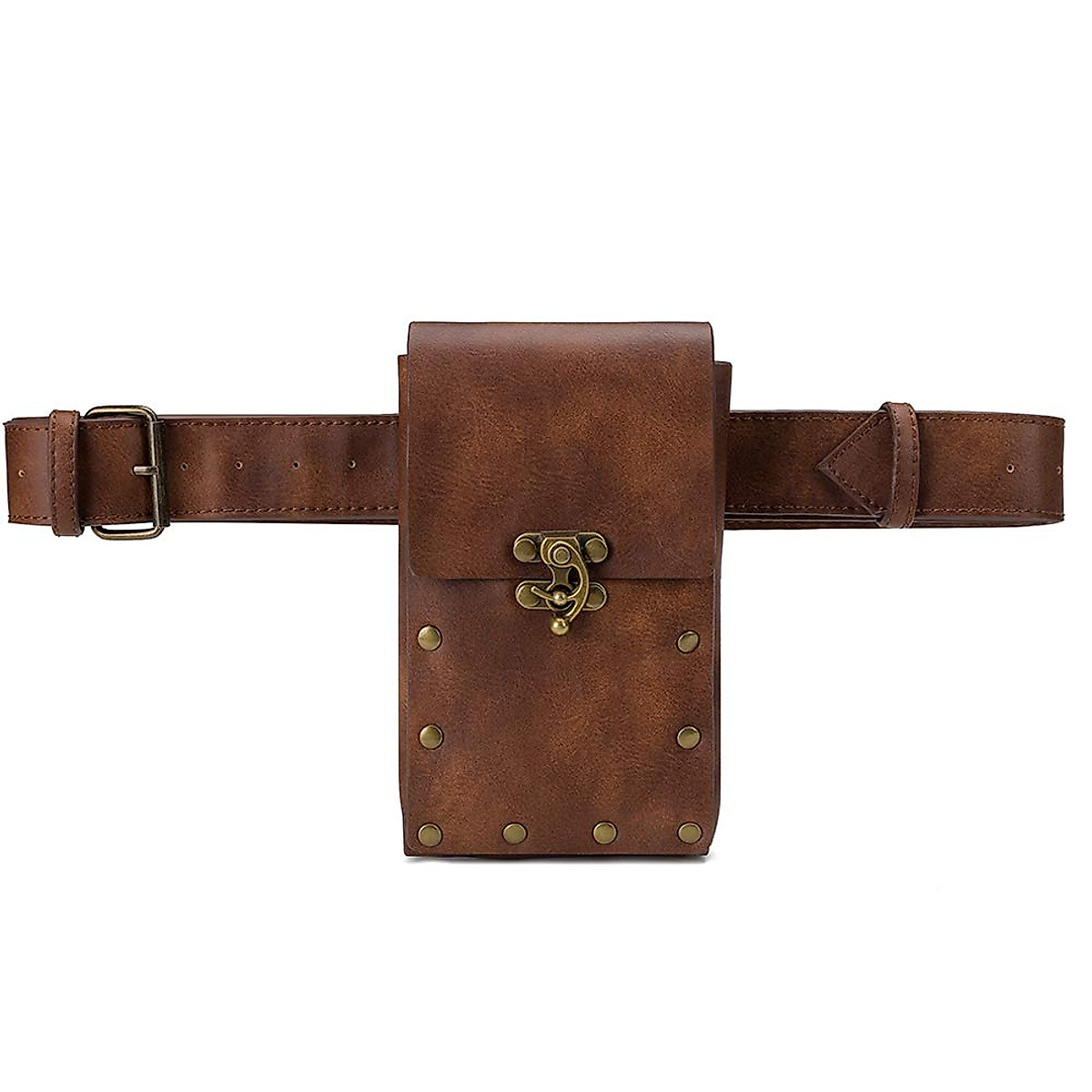 Belt Pouch Waist Bag Fanny Pack Medieval Vintage Leather Pouch Cellphone Holder Holster Carry Belt Purse Pocket Casual Hiking Festival Renaissance Faire Costume Props Travel Wallet (Brown)
