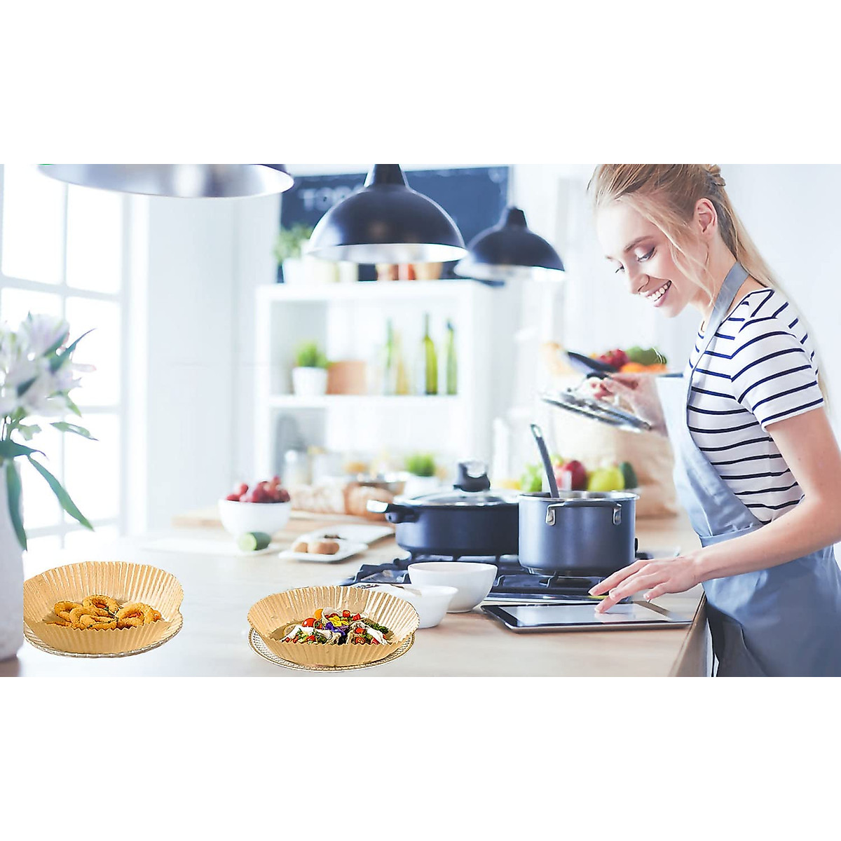 Y&Y OH SoGirly Disposable Air Fryer Paper, 100PCS Kitchen Non-Stick Disposable Air Fryer Liners, 7.9 inches for Baking,Cooking,Roasting,Frying and Microwave Chiristmas…