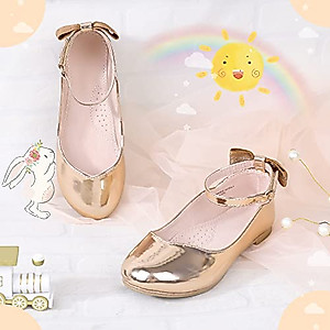 Bigwow Girls Gold Dress Shoes Mary Jane Princess Shoes for School Uniform Wedding Church Party Ballerina with Ankle Strap Big Kids Size 2