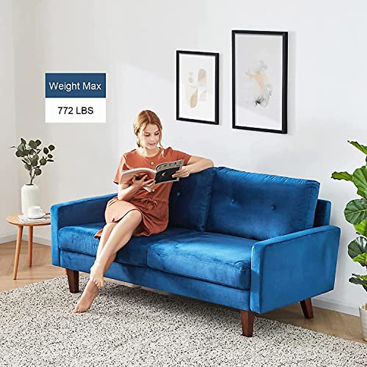 Dreamsir 69" Modern Cream Love Seats Sofa Couch Furniture, Velvet Fabric Mid Century Couch for Living Room, Bedroom, Apartment/Easy, Tool-Free Assembly (Sofa, Navy Blue)