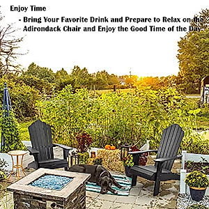 hOmeHua Oversized Adirondack Chair Set of 4, Adirondack Chair Weather Resistant with Cup Holder, Imitation Wood Stripes, Easy to Assemble, Outdoor Chair for Patio, Deck, Fire Pit & Lawn Porch - Black