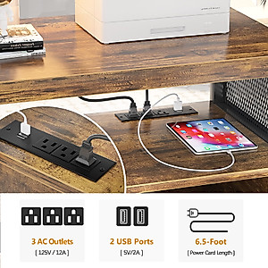 Unikito Lateral File Cabinet, Locking Office Filing Cabinets with Socket and USB Charging Port, Modern Rolling Printer Stand with Storage for A4, Letter Size and File Folders, Rustic Brown