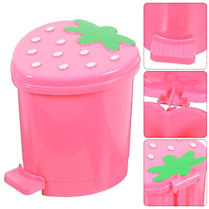 Unomor Mini Trash Can, Cute Strawberry Trash Can Desktop Rubbish Bin Pop up Garbage Can Strawberry Countertop Wastebasket Tiny Heart Dustbin for Car Office Desk Pink