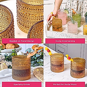 Kate Aspen Beaded Amber Drinking Glasses Set of 6-10 oz Vintage Glassware Set Jupiter Glasses, Cocktail Glass Set, Juice Glass, Water Cups | Hostess Gift, Christmas Present, Gift for Newlyweds