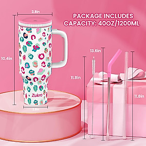 Zukro 40 oz Triple Insulated Tumbler with Handle and Straw Lid - Stainless Steel Cup Travel Mug Fits in Cupholder - No Sweat Water Bottle Keeps Drinks Cold 30 Hours - Dishwasher Safe - Animal