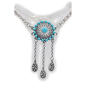 Women Western Fashion Jewelry Boot Bracelet Silver Metal Chain Shoe Anklet Turquoise Blue Beads Flower