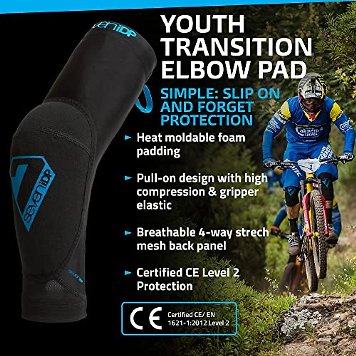 7 iDP Youth Transition Elbow Pads - Black & Blue (Small/Medium)