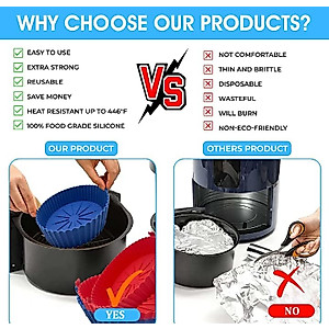 6.7 inch reusable silicone air fryer baskets; heat-resistant simple to clean. Silicone Pot for Air Fryer Oven Accessories, (Blue + Red)