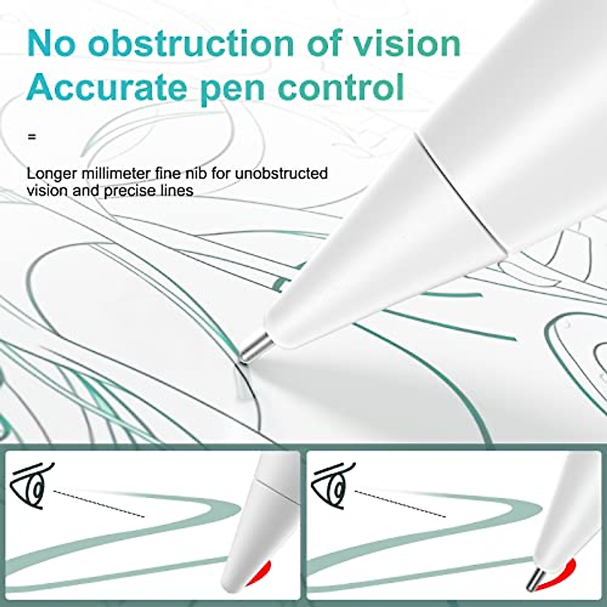 6 Pack [Pen Like] Pencil Tips for Apple Pencil 1st 2nd Generation Replacement Nibs No Wear Out Durable Fine Point Tip Compatible for Apple Pen White