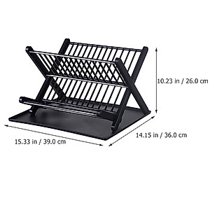 DOITOOL Stainless Steel Dish Drying Rack for Kitchen Counter: 2-Tier Dish Drainer Kitchen Plate Rack with Drainboard - Foldable and Compact for Space-Saving Storage, Black