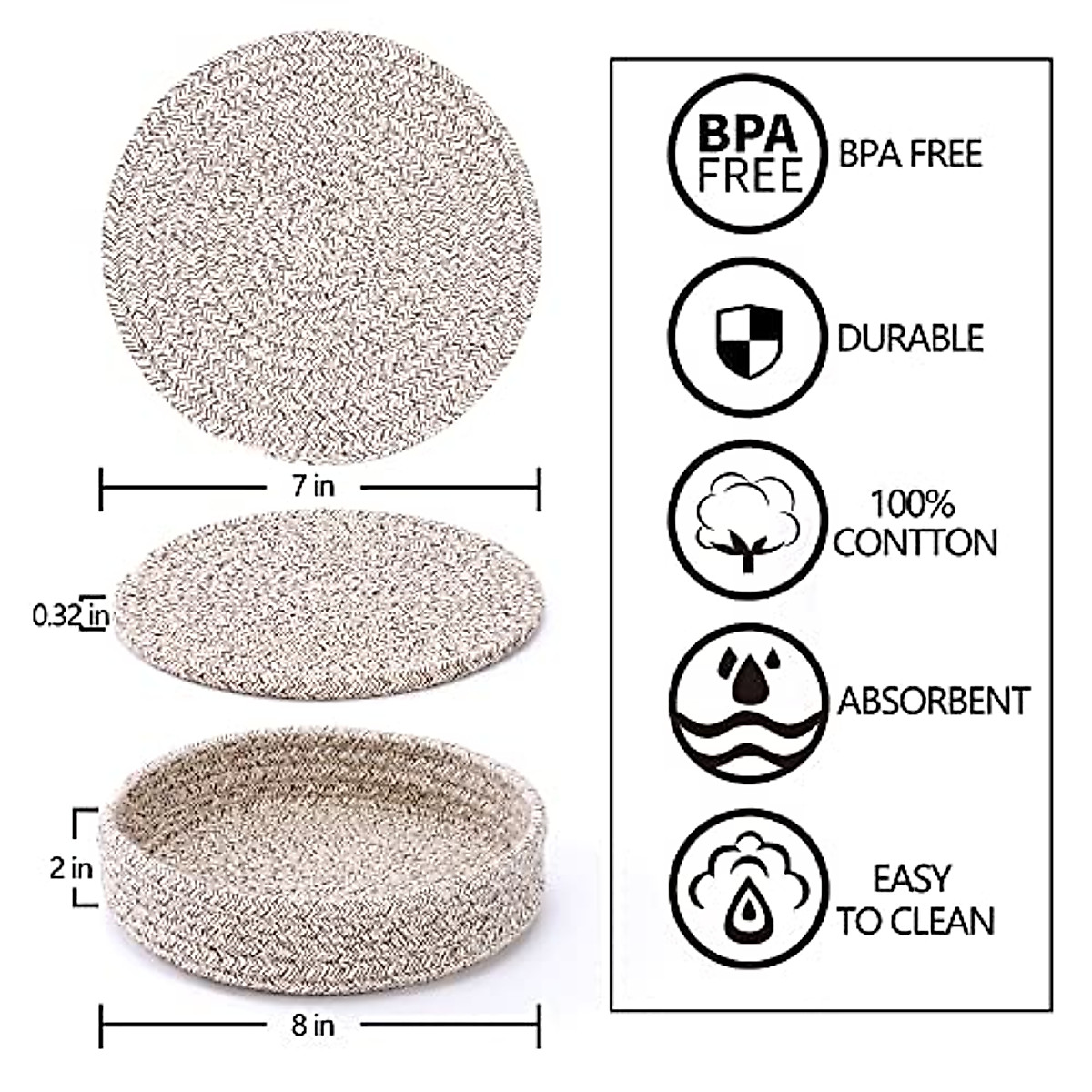 Trivets for Hot Dishes, Trivets for Hot Pots and Pans, 7 Inchs Hot Pads 4 Pcs and Storage Basket 1 Pack for Countertops, Pot Holders for Kitchen, Cotton Table Protector Hot Mats Heat Resistant (Brown)