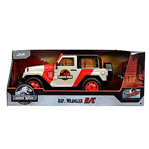 Jada Toys Jurassic World Hollywood Ride Jurassic Park Jeep Wrangler Remote Car Hollywood Rides Jurassic Park Jeep Wrangler - 1:16 Scale Radio Control Vehicle,Beige