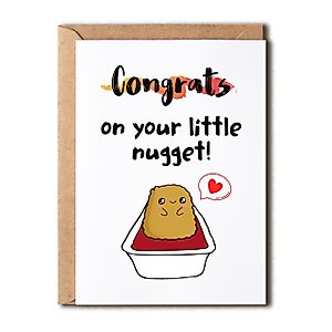 KrysDesigns Nugget Baby Card - Congrats On Your Little Nugget - New Baby Shower Newborn Chicken Nugget Tender Fast 5 x 7 inches T1EJWRTCKF 0