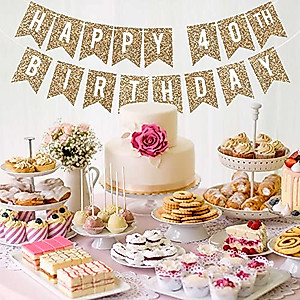 Pre-Strung Happy 40th Birthday Banner - NO DIY - Gold Glitter 40th Birthday Party Banner - Pre-Strung Garland on 6 ft Strands - Gold Birthday Party Decorations & Decor. Did we mention no DIY?