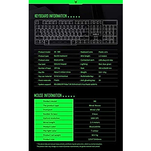 LLEURE Gaming Keyboard Rainbow Keyboard + Mouse,Desktop Notebook Floating Keycap Backlit Gaming Mouse and Keyboard,104 Key USB Wired Keyboard,Illuminated Keypad