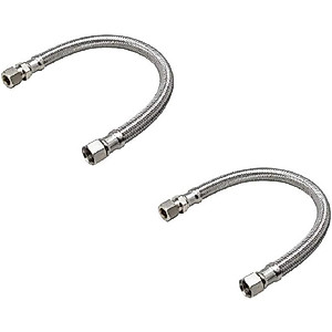 EZ-Fluid 12-Inches x 3/8-Inch Male Compression x 3/8-Inch Female Compression Stainless Steel Braided Faucet Connector,Faucet Extension Supply Hose Connector Lines (2)