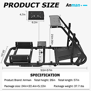 Anman G23 Installable Monitor TV Mount Steering Wheel Stand Fit for Logitech G25 G27 G923,Thrustmaster GPRO T248X T80 T300RS TH8A Fully Adjustable Large Simulator Cockpit,Not Included Electronics