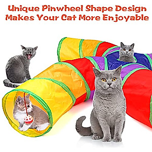 ANZNKU Cat Tunnel, Collapsible Cat Tunnels for Indoor Cats, Kitten Toys, Catnip Cat Toys for Indoor Cats, Rainbow Pinwheel Shape 4 Entrance Cat Tube, Set of 11 Toys for Puppy Kitty Kitten Rabbit