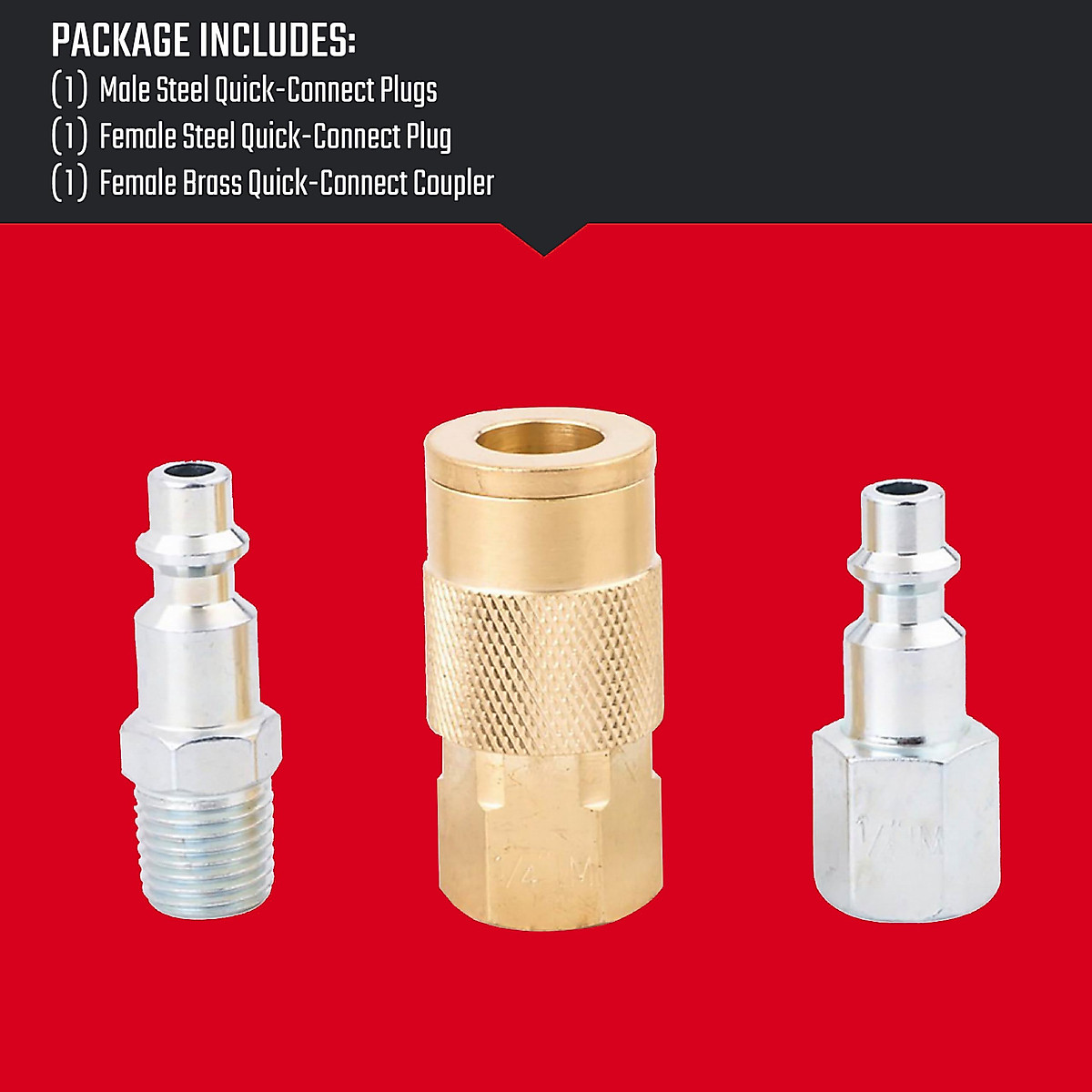 CRAFTSMAN 1/4-in NPT Universal Coupler/Plug Kit, 3-Piece, Industrial Interchange, Steel and Brass Construction