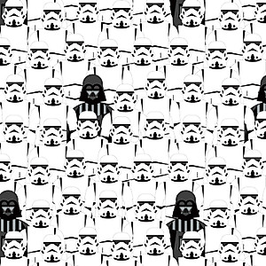 Camelot Fabrics, 44 Inches Star Wars Stormtroopers & Darth Vader Packed White/Black Premium Quality 100 Percent Cotton Fabric by 1/2 of a Yard.