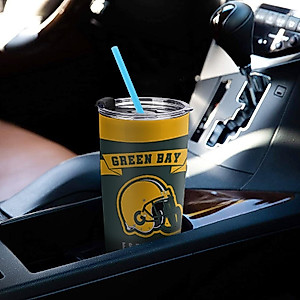 Custom Green Bay Tumbler 20oz Stainless Steel with Lid &amp; Straw Personalized Football Fans Gifts for Women Men Travel Cup Insulated Tumbler Add Name Number