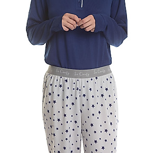 Hanes Women's Dreamscape Longsleeve Top and Pajama Bottom Butter Knit Sleep and Lounge Set, Blue/Star, Small